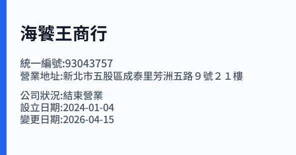 海饕王商行的照片-統編 93043757(新北市) 公司登記資料與營業項目詳細圖表