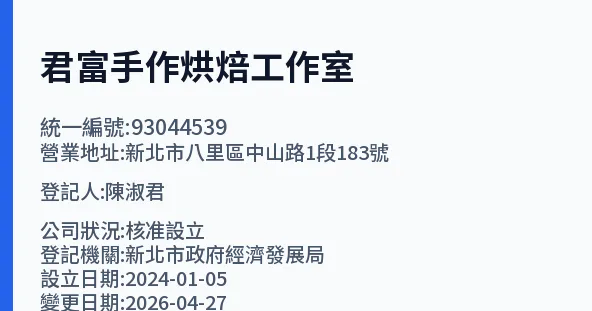 君富手作烘焙工作室的照片-統編 93044539(新北市) 公司登記資料與營業項目詳細圖表
