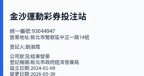 金沙運動彩券投注站的照片-統編 93044947(新北市) 公司登記資料與營業項目詳細圖表