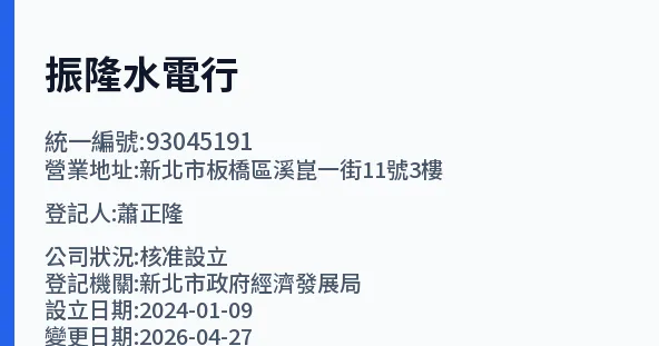 振隆水電行的照片-統編 93045191(新北市) 公司登記資料與營業項目詳細圖表