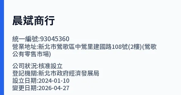 晨斌商行的照片-統編 93045360(新北市) 公司登記資料與營業項目詳細圖表