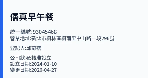 儒真早午餐的照片-統編 93045468(新北市) 公司登記資料與營業項目詳細圖表