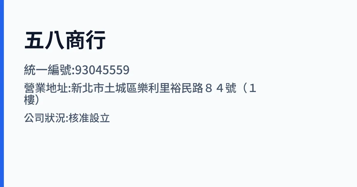 五八商行 - 統編 93045559(新北市) 公司登記資料與營業項目詳細圖表