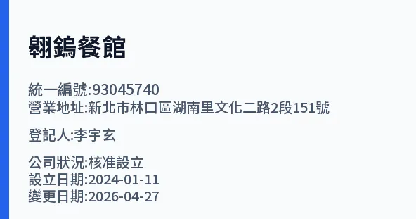 翱鎢餐館的照片-統編 93045740(新北市) 公司登記資料與營業項目詳細圖表