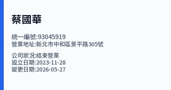 蔡國華的照片-統編 93045919(新北市) 公司登記資料與營業項目詳細圖表