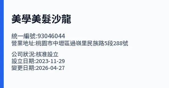 美學美髮沙龍的照片-統編 93046044(桃園市) 公司登記資料與營業項目詳細圖表
