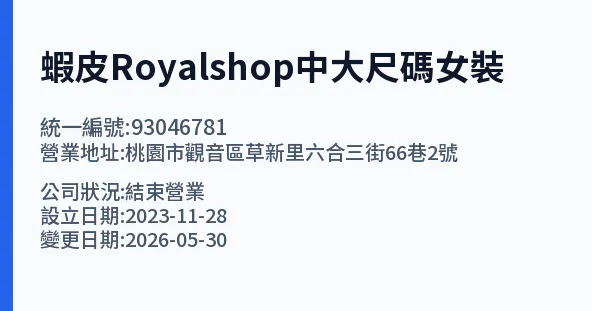 蝦皮Royalshop中大尺碼女裝的照片-統編 93046781(桃園市) 公司登記資料與營業項目詳細圖表