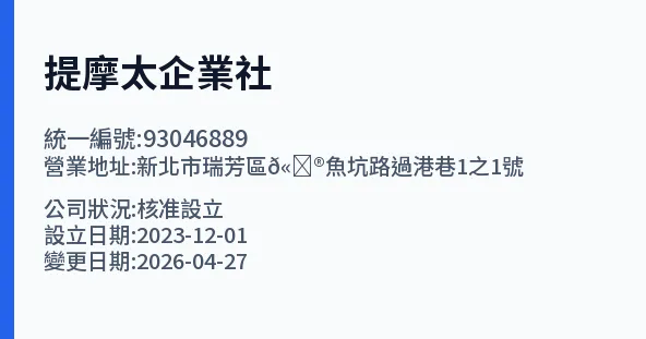 提摩太企業社的照片-統編 93046889(新北市) 公司登記資料與營業項目詳細圖表
