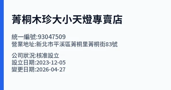 菁桐木珍大小天燈專賣店的照片-統編 93047509(新北市) 公司登記資料與營業項目詳細圖表