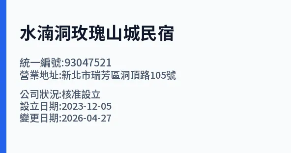 水湳洞玫瑰山城民宿的照片-統編 93047521(新北市) 公司登記資料與營業項目詳細圖表