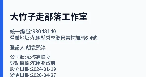 大竹子走部落工作室的照片-統編 93048140(花蓮縣) 公司登記資料與營業項目詳細圖表