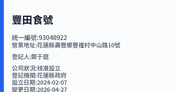 豐田食號的照片-統編 93048922(花蓮縣) 公司登記資料與營業項目詳細圖表