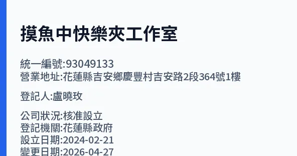 摸魚中快樂夾工作室的照片-統編 93049133(花蓮縣) 公司登記資料與營業項目詳細圖表