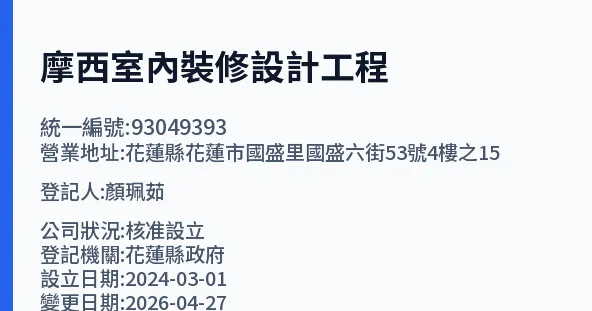 摩西室內裝修設計工程的照片-統編 93049393(花蓮縣) 公司登記資料與營業項目詳細圖表