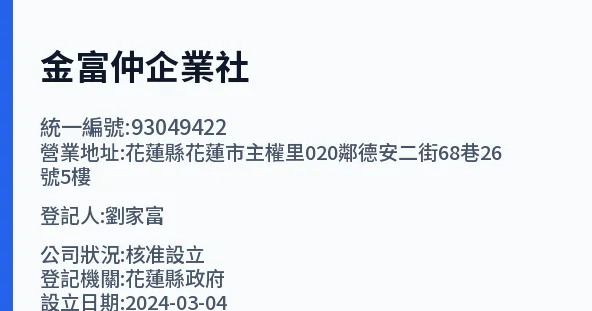 金富仲企業社的照片-統編 93049422(花蓮縣) 公司登記資料與營業項目詳細圖表