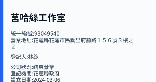 莒哈絲工作室的照片-統編 93049540(花蓮縣) 公司登記資料與營業項目詳細圖表
