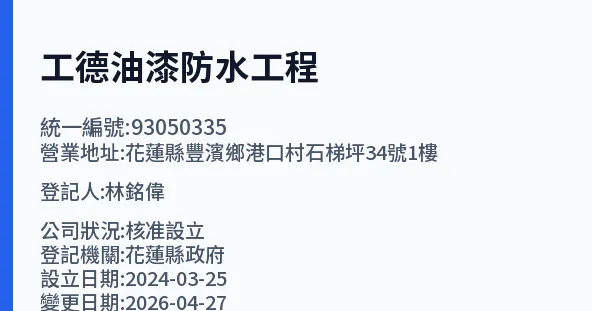 工德油漆防水工程的照片-統編 93050335(花蓮縣) 公司登記資料與營業項目詳細圖表