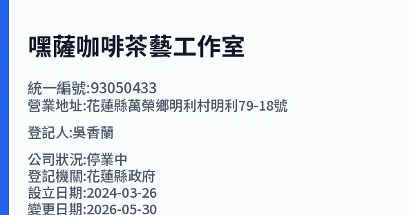 嘿薩咖啡茶藝工作室的照片-統編 93050433(花蓮縣) 公司登記資料與營業項目詳細圖表