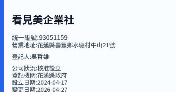 看見美企業社的照片-統編 93051159(花蓮縣) 公司登記資料與營業項目詳細圖表