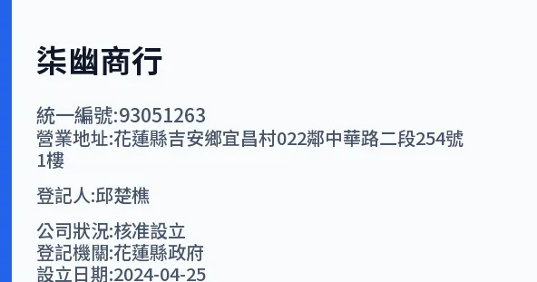 柒幽商行的照片-統編 93051263(花蓮縣) 公司登記資料與營業項目詳細圖表