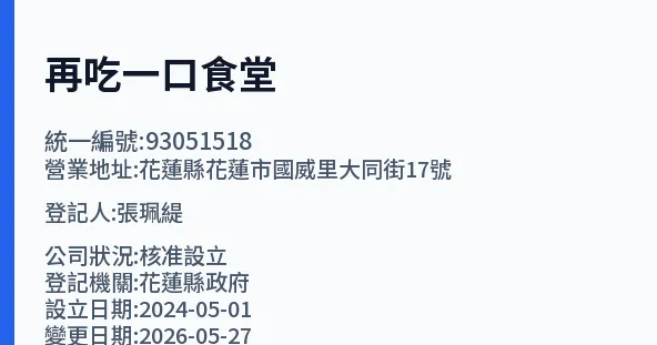 再吃一口食堂的照片-統編 93051518(花蓮縣) 公司登記資料與營業項目詳細圖表