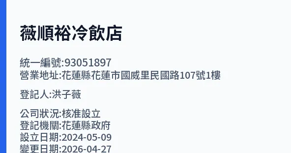 薇順裕冷飲店的照片-統編 93051897(花蓮縣) 公司登記資料與營業項目詳細圖表