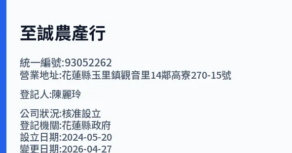 至誠農產行的照片-統編 93052262(花蓮縣) 公司登記資料與營業項目詳細圖表