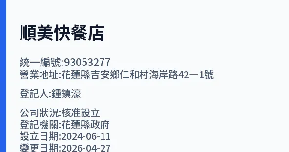 順美快餐店的照片-統編 93053277(花蓮縣) 公司登記資料與營業項目詳細圖表