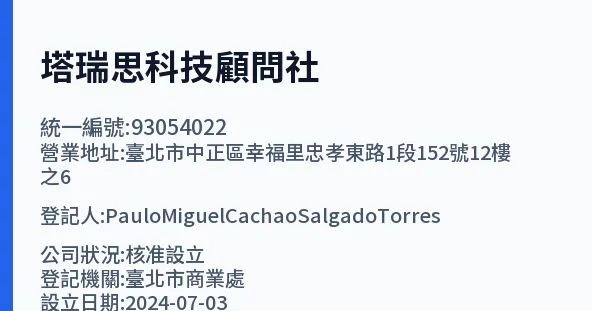 塔瑞思科技顧問社的照片-統編 93054022(臺北市) 公司登記資料與營業項目詳細圖表