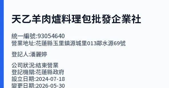 天乙羊肉爐料理包批發企業社的照片-統編 93054640(花蓮縣) 公司登記資料與營業項目詳細圖表