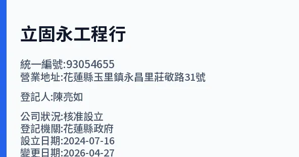 立固永工程行的照片-統編 93054655(花蓮縣) 公司登記資料與營業項目詳細圖表
