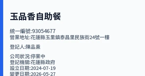 玉品香自助餐的照片-統編 93054677(花蓮縣) 公司登記資料與營業項目詳細圖表