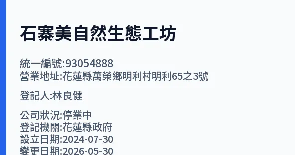 石寨美自然生態工坊的照片-統編 93054888(花蓮縣) 公司登記資料與營業項目詳細圖表