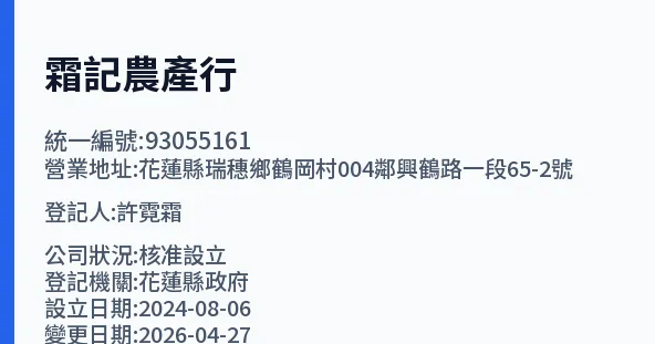 霜記農產行的照片-統編 93055161(花蓮縣) 公司登記資料與營業項目詳細圖表