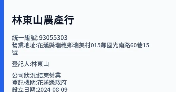 林東山農產行的照片-統編 93055303(花蓮縣) 公司登記資料與營業項目詳細圖表