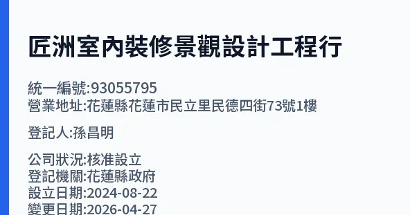 匠洲室內裝修景觀設計工程行的照片-統編 93055795(花蓮縣) 公司登記資料與營業項目詳細圖表