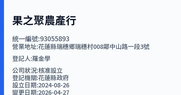果之聚農產行的照片-統編 93055893(花蓮縣) 公司登記資料與營業項目詳細圖表