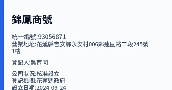 錦鳳商號的照片-統編 93056871(花蓮縣) 公司登記資料與營業項目詳細圖表