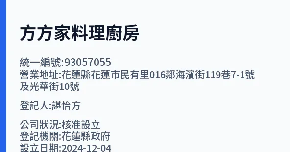 方方家料理廚房的照片-統編 93057055(花蓮縣) 公司登記資料與營業項目詳細圖表