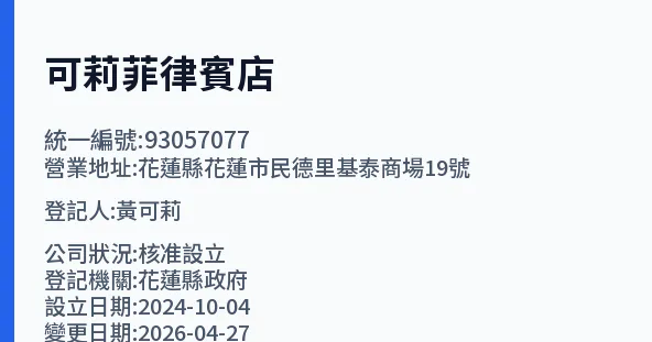 可莉菲律賓店的照片-統編 93057077(花蓮縣) 公司登記資料與營業項目詳細圖表