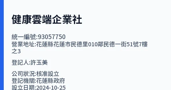 健康雲端企業社的照片-統編 93057750(花蓮縣) 公司登記資料與營業項目詳細圖表