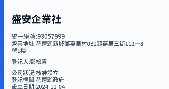 盛安企業社的照片-統編 93057999(花蓮縣) 公司登記資料與營業項目詳細圖表