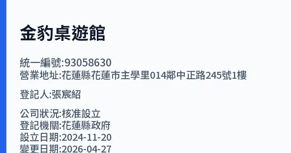 金豹桌遊館的照片-統編 93058630(花蓮縣) 公司登記資料與營業項目詳細圖表