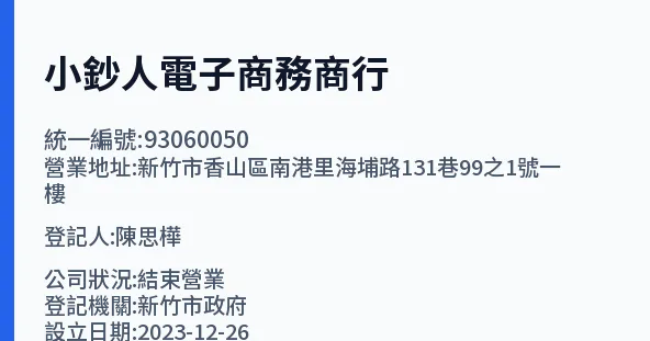 小鈔人電子商務商行的照片-統編 93060050(新竹市) 公司登記資料與營業項目詳細圖表