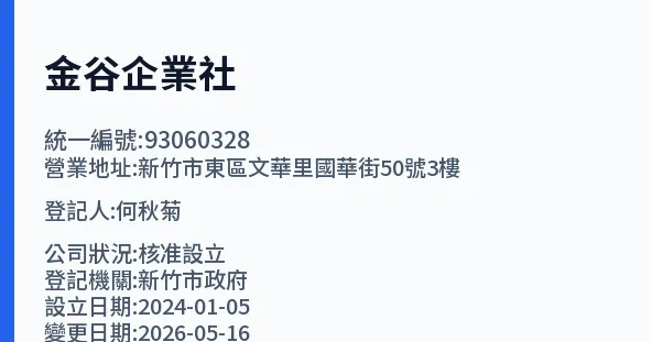 金谷企業社的照片-統編 93060328(新竹市) 公司登記資料與營業項目詳細圖表