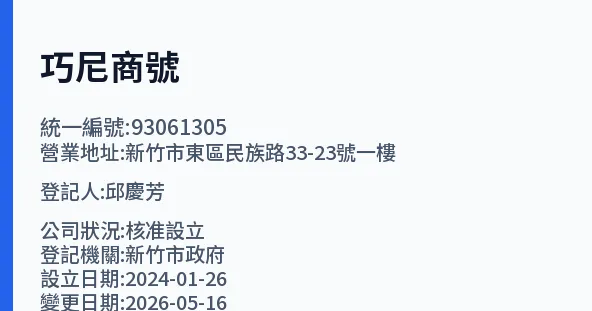 巧尼商號的照片-統編 93061305(新竹市) 公司登記資料與營業項目詳細圖表