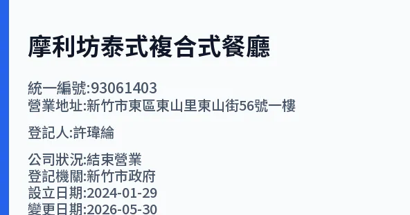 摩利坊泰式複合式餐廳的照片-統編 93061403(新竹市) 公司登記資料與營業項目詳細圖表