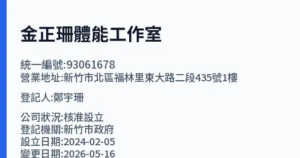金正珊體能工作室的照片-統編 93061678(新竹市) 公司登記資料與營業項目詳細圖表