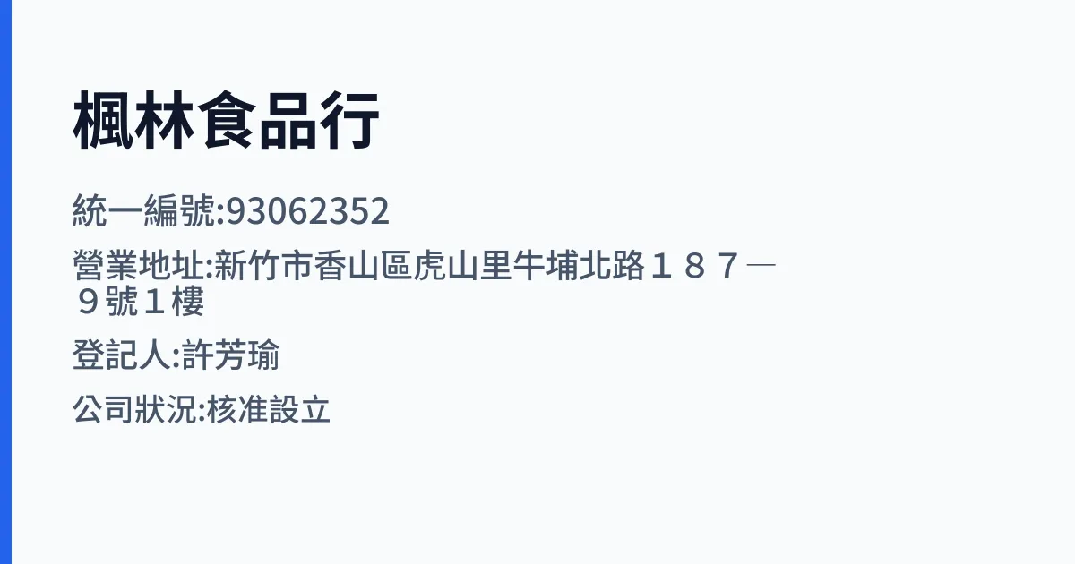 楓林食品行 - 統編 93062352(新竹市) 公司登記資料與營業項目詳細圖表