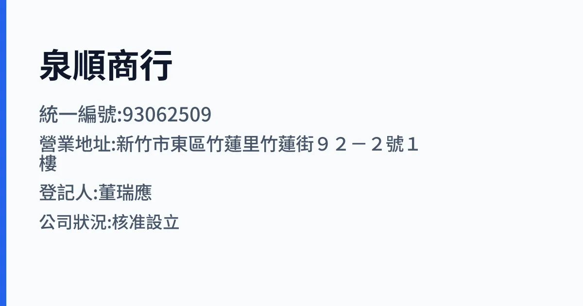 泉順商行 - 統編 93062509(新竹市) 公司登記資料與營業項目詳細圖表